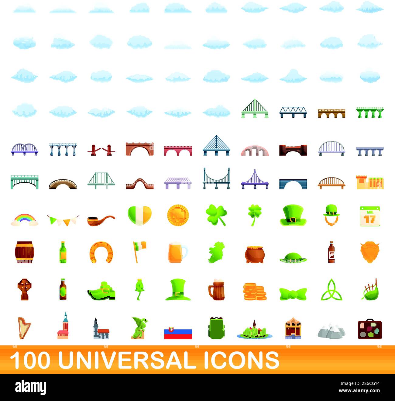 100 universal icons set. Cartoon illustration of 100 universal icons ...