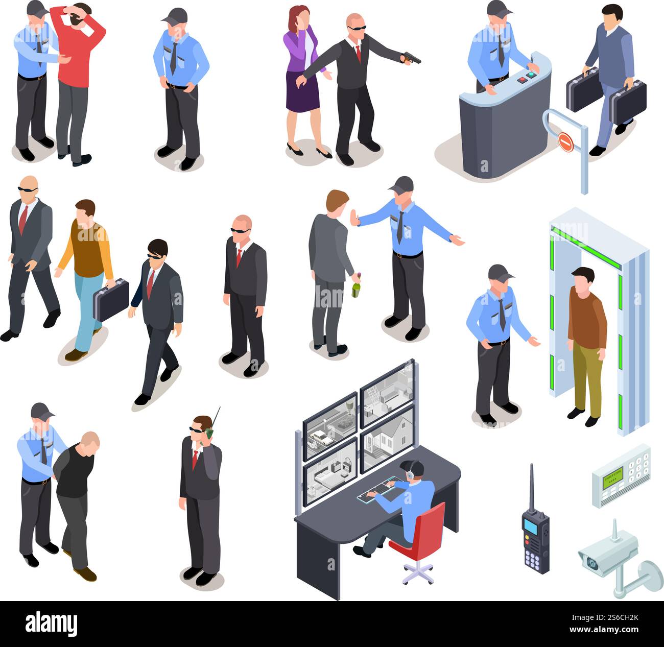 Security system isometric concept. Secure police officer checkpoint ...