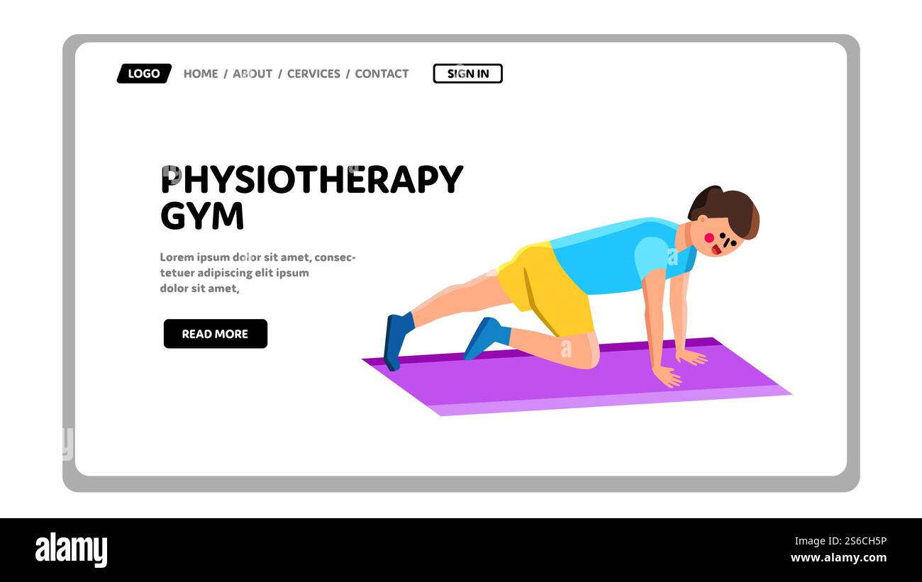 Physiotherapy Gym Exercising Young Man Vector. Boy Sportsman Doing ...