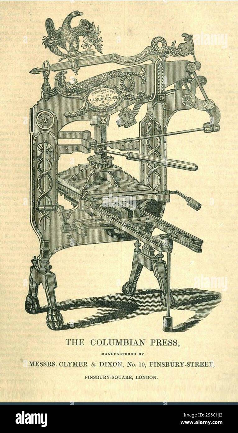 George E Clymer's printing press advertisment Stock Photo - Alamy