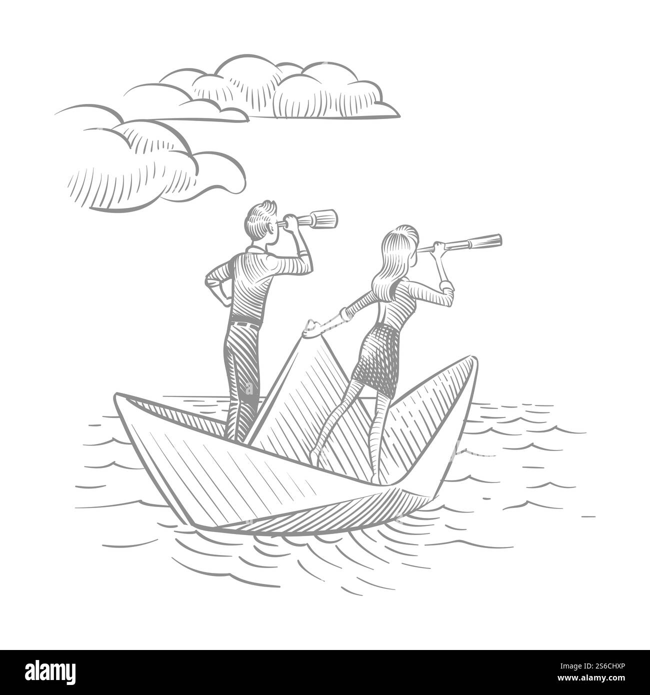 Man on boat floating Black and White Stock Photos & Images - Alamy