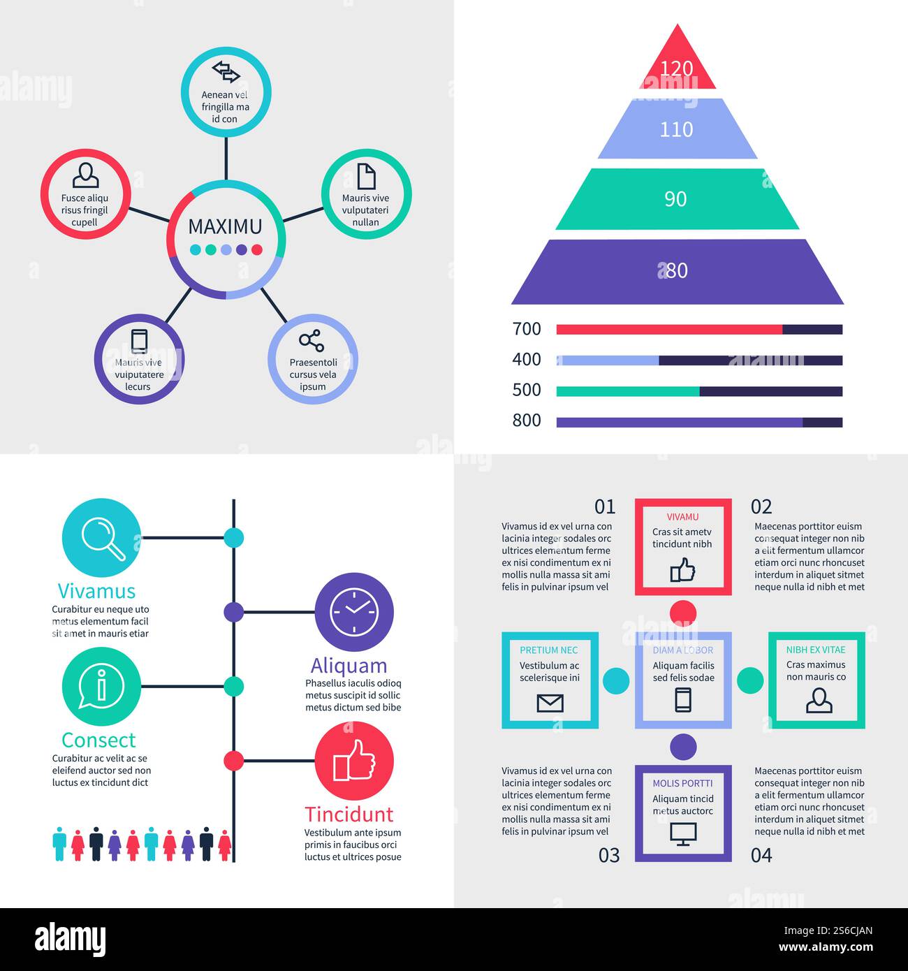 Infographic dashboard. Information banners with finance graphs, pyramid ...