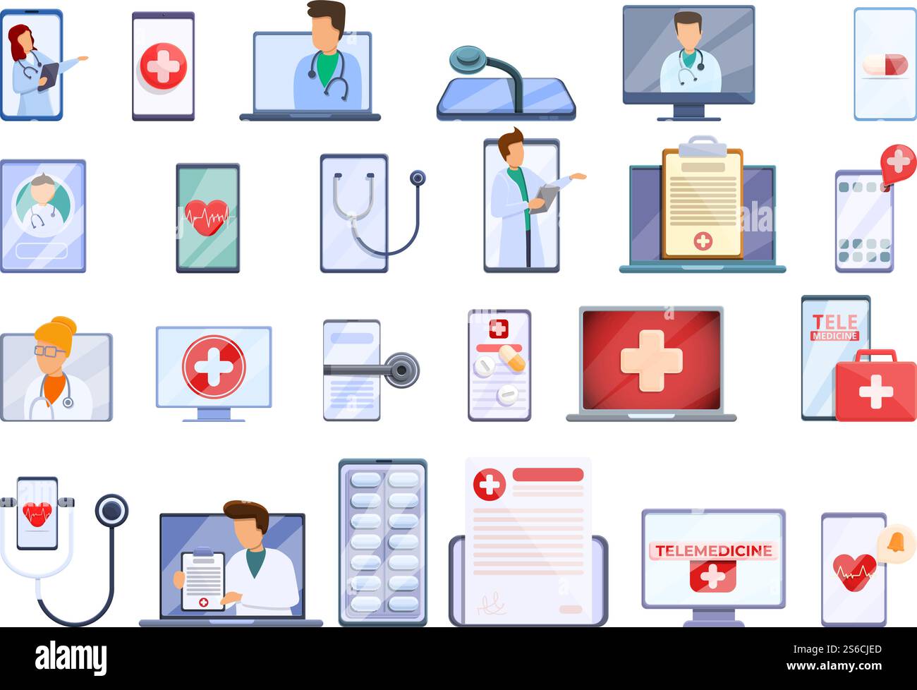 Telemedicine icons set. Cartoon set of telemedicine vector icons for ...