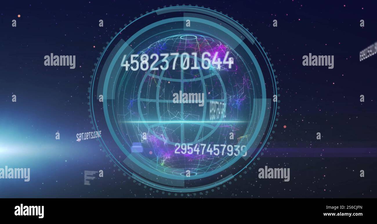 Image of data processing and scope scanning over cyber security text with globe Stock Photo - Alamy
