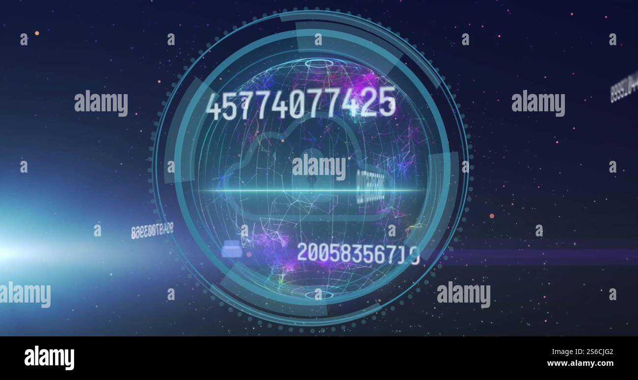 Image of data processing and scope scanning over cyber security text with padlock icon Stock ...