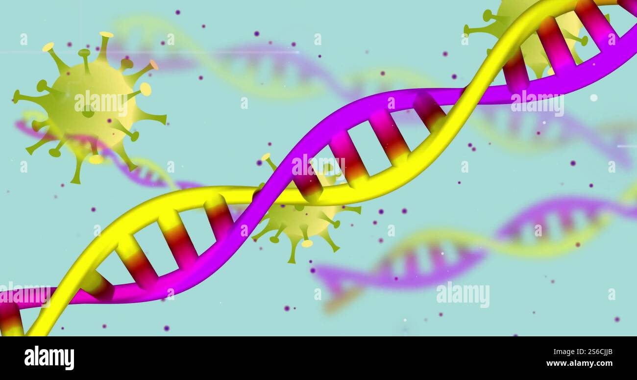 Image of dna strands over virus cells Stock Photo - Alamy