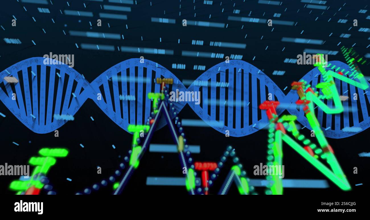 Image of dna strand over data processing Stock Photo - Alamy