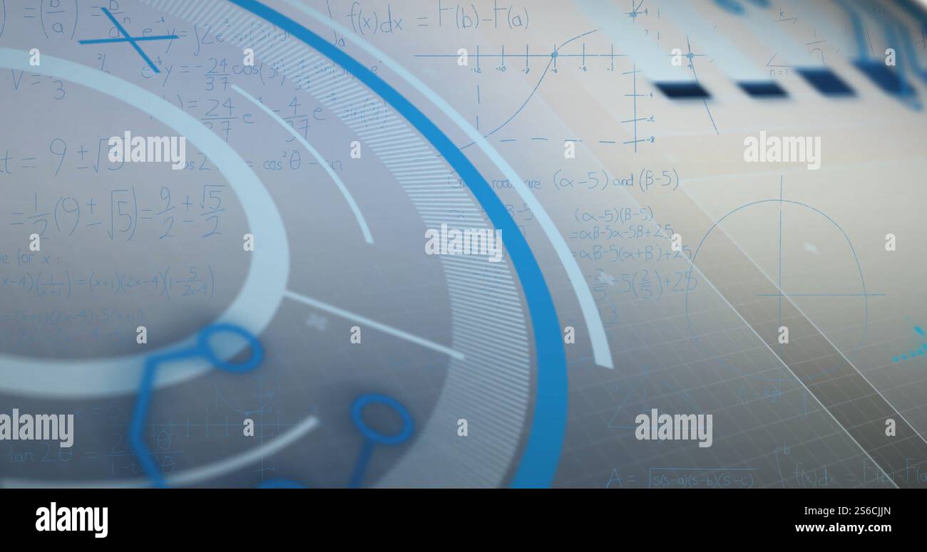 Image of mathematical equations over scope scanning Stock Photo - Alamy