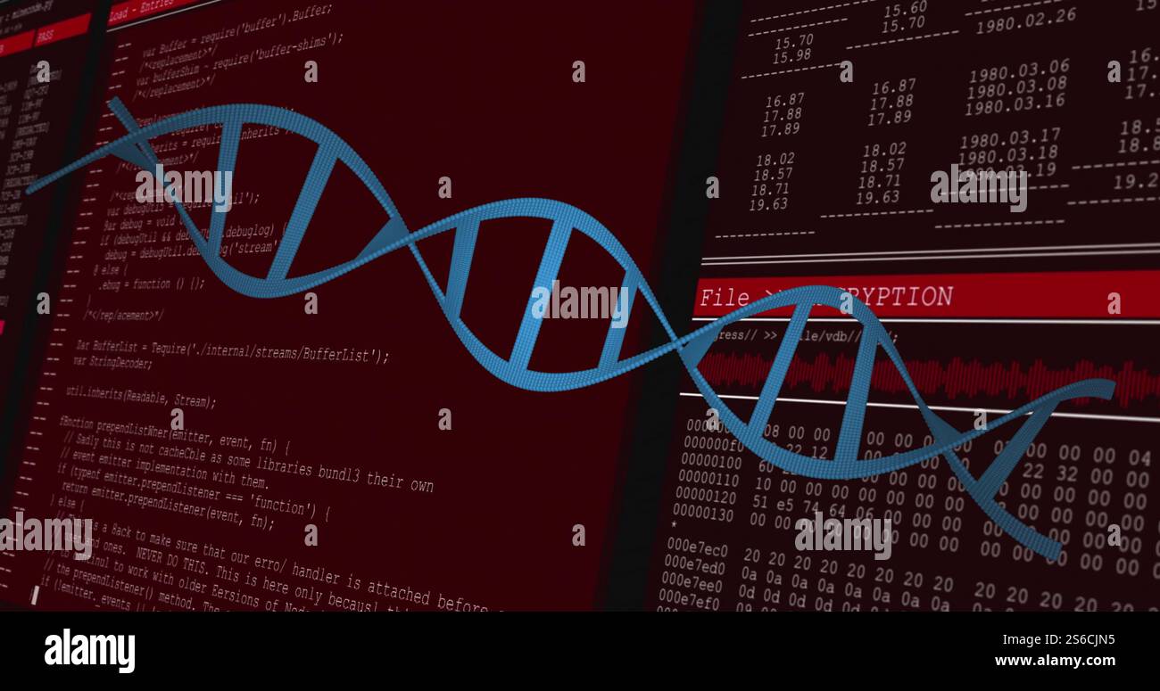 Image of dna strand over data processing Stock Photo - Alamy