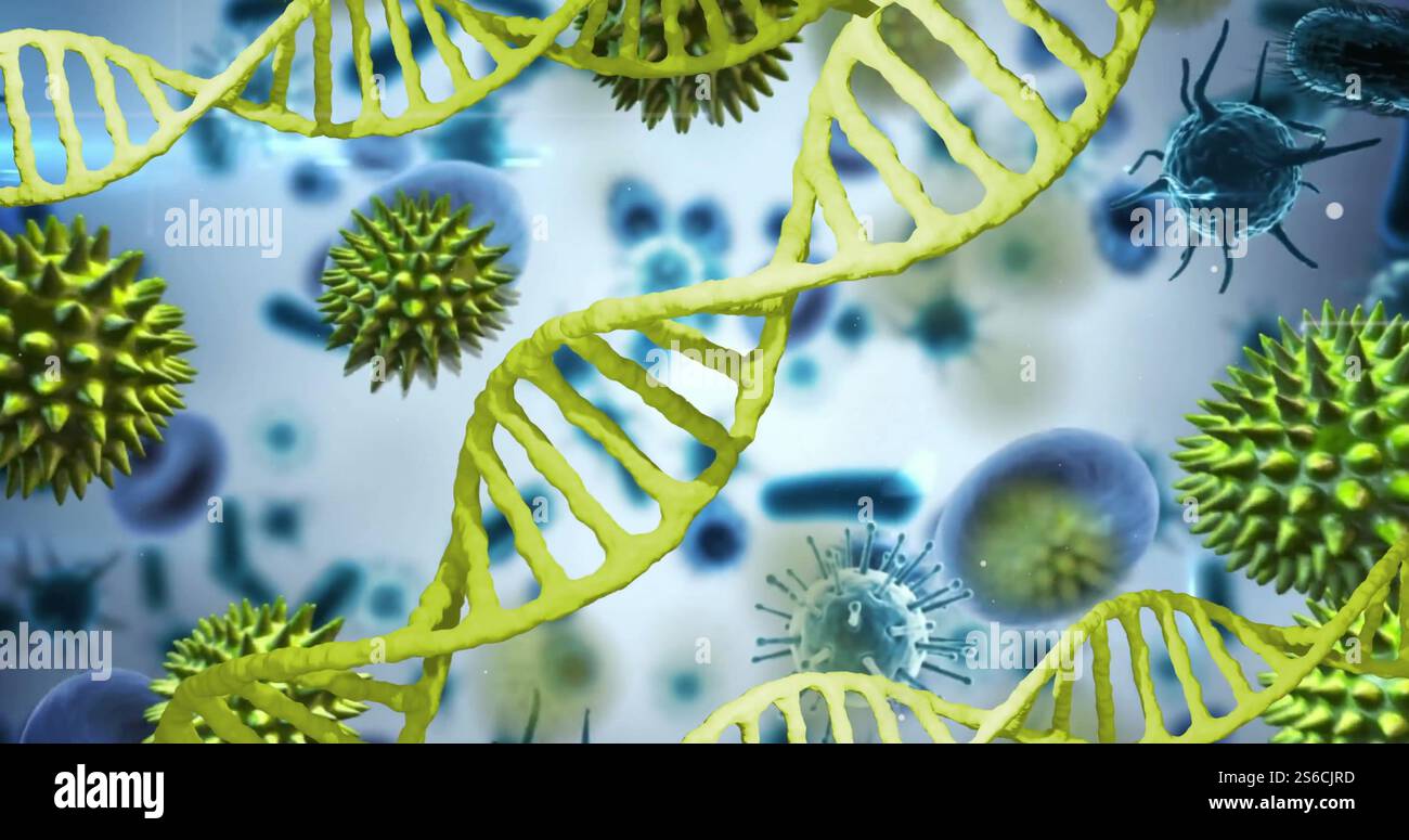 Image of dna strands over virus cells Stock Photo - Alamy