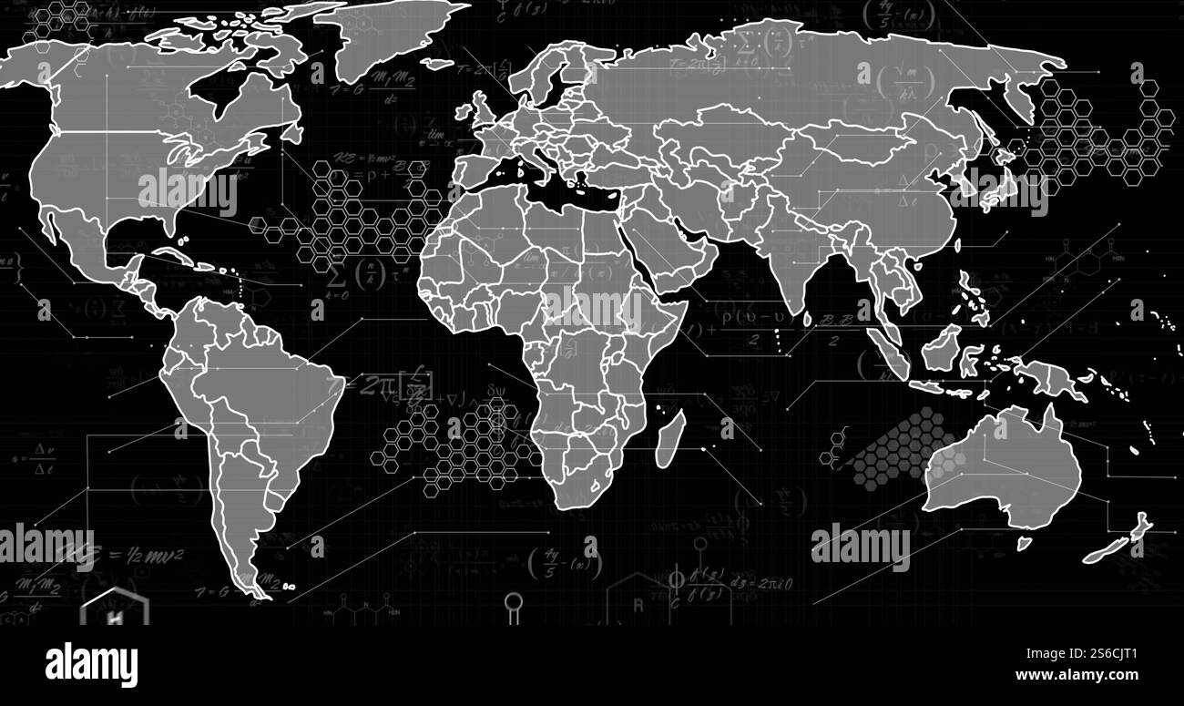 Image of world map over mathematical equations Stock Photo - Alamy