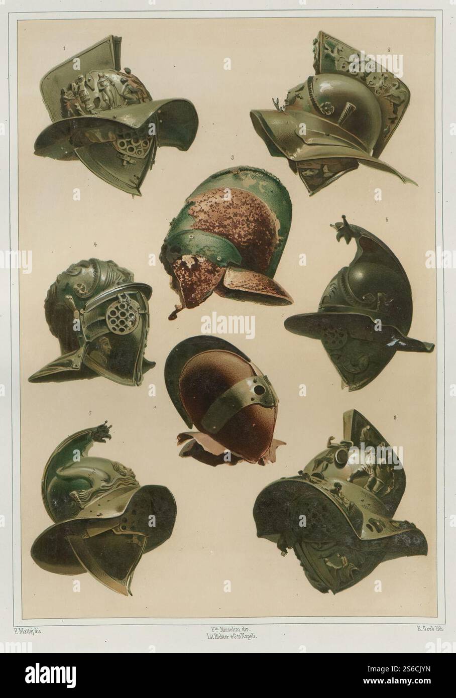 Gladiator helmets recovered from Herculaneum and the gladiator barracks ...