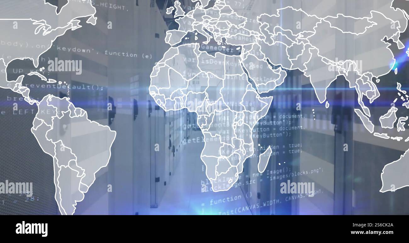 Image of world map with digital data processing over computer servers ...