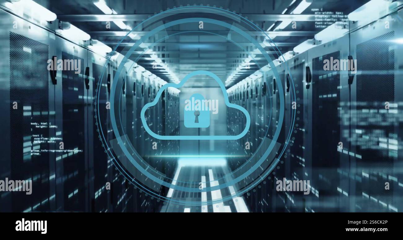Image of cyber security text with digital data processing over computer servers Stock Photo - Alamy