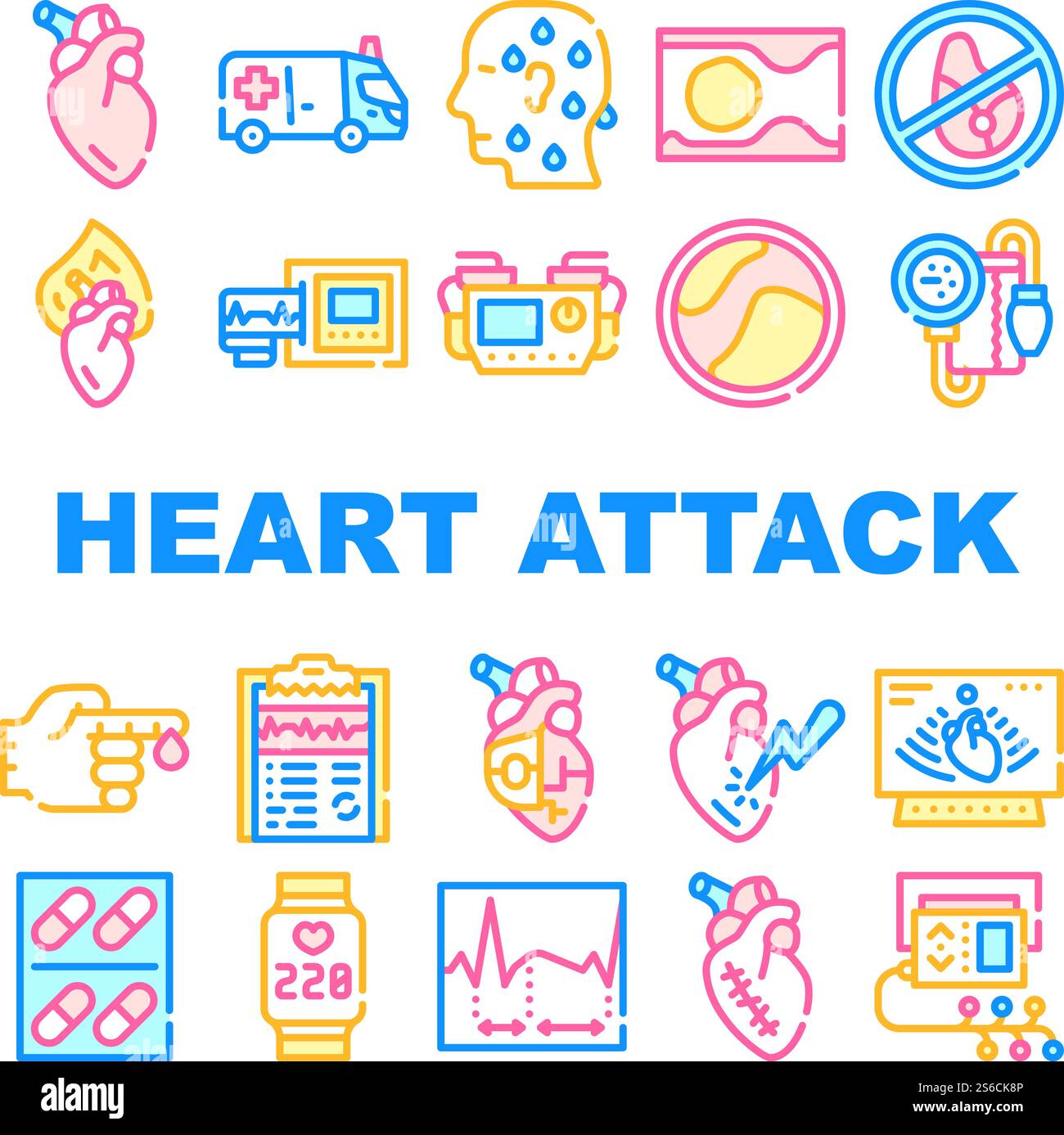 Heart Attack Disease Collection Icons Set Vector. Heart Human Organ And ...