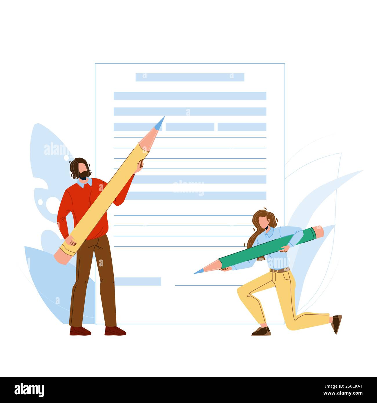 Application Form Filling People With Pencil Vector. Young Man And Woman ...