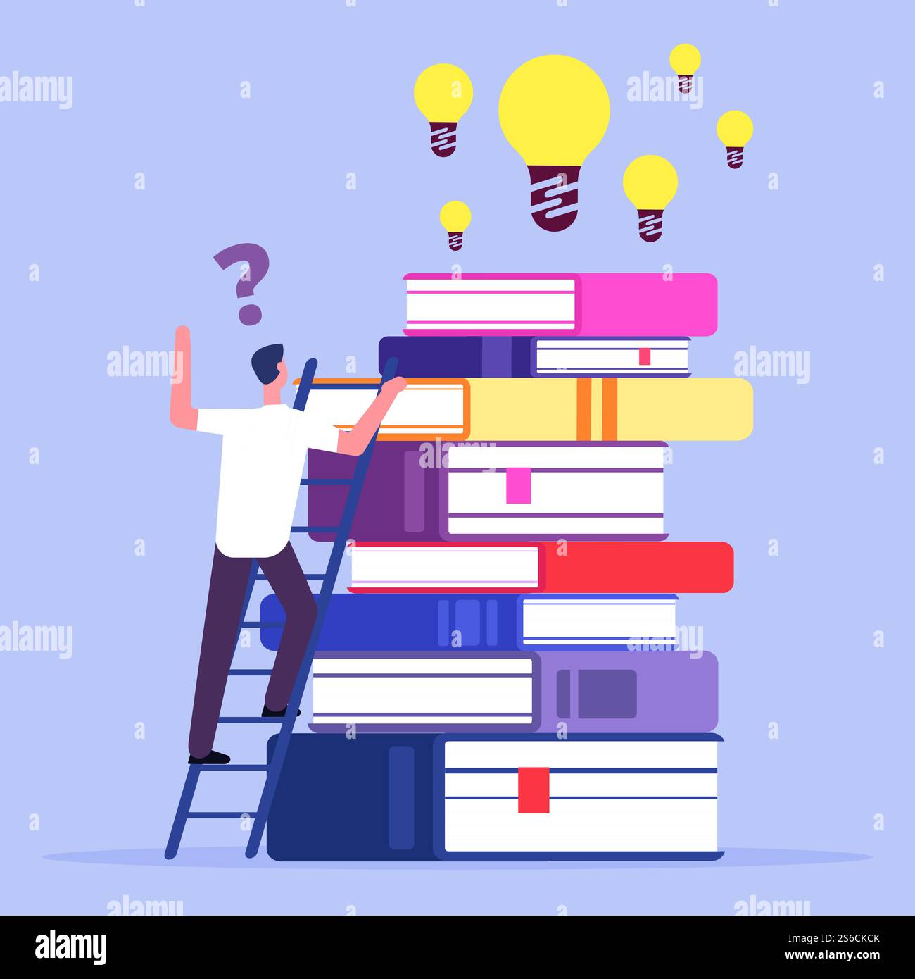 Man walks up the stairs for ideas. Self education vector concept ...