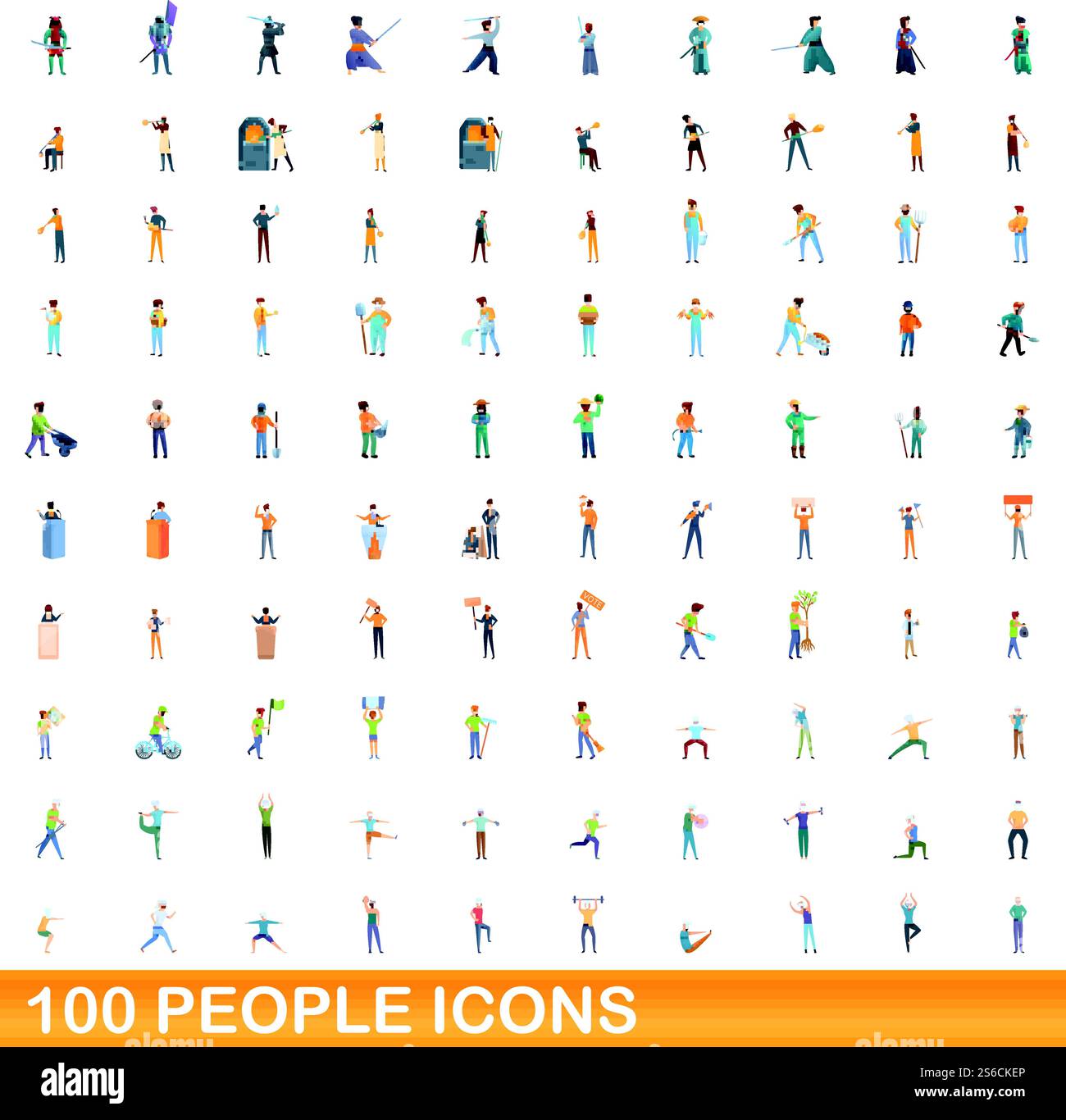 100 people icons set. Cartoon illustration of 100 people icons vector ...