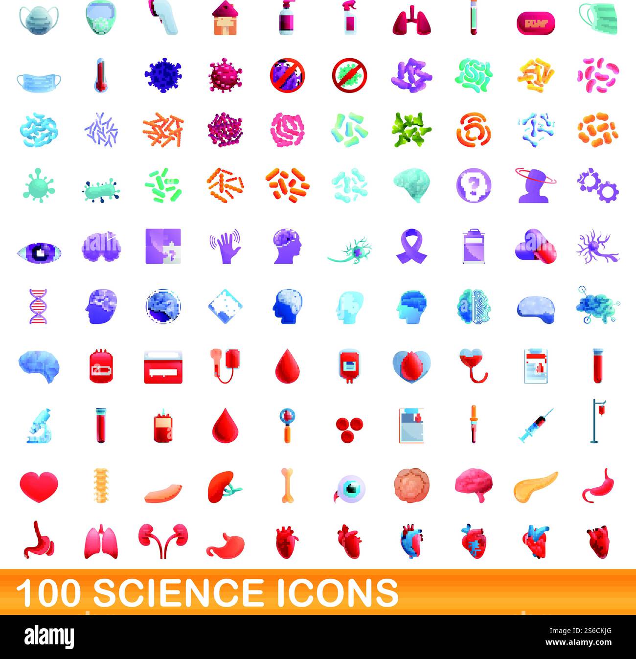 100 science icons set. Cartoon illustration of 100 science icons vector ...