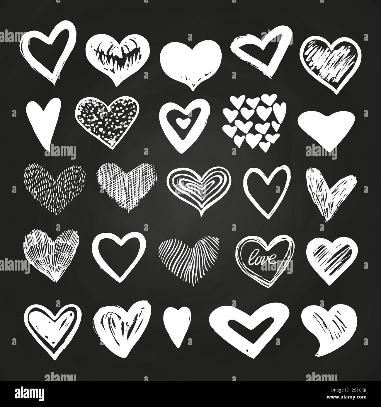 Sketch white vector hearts set on blackboard. Love symbol heart on ...