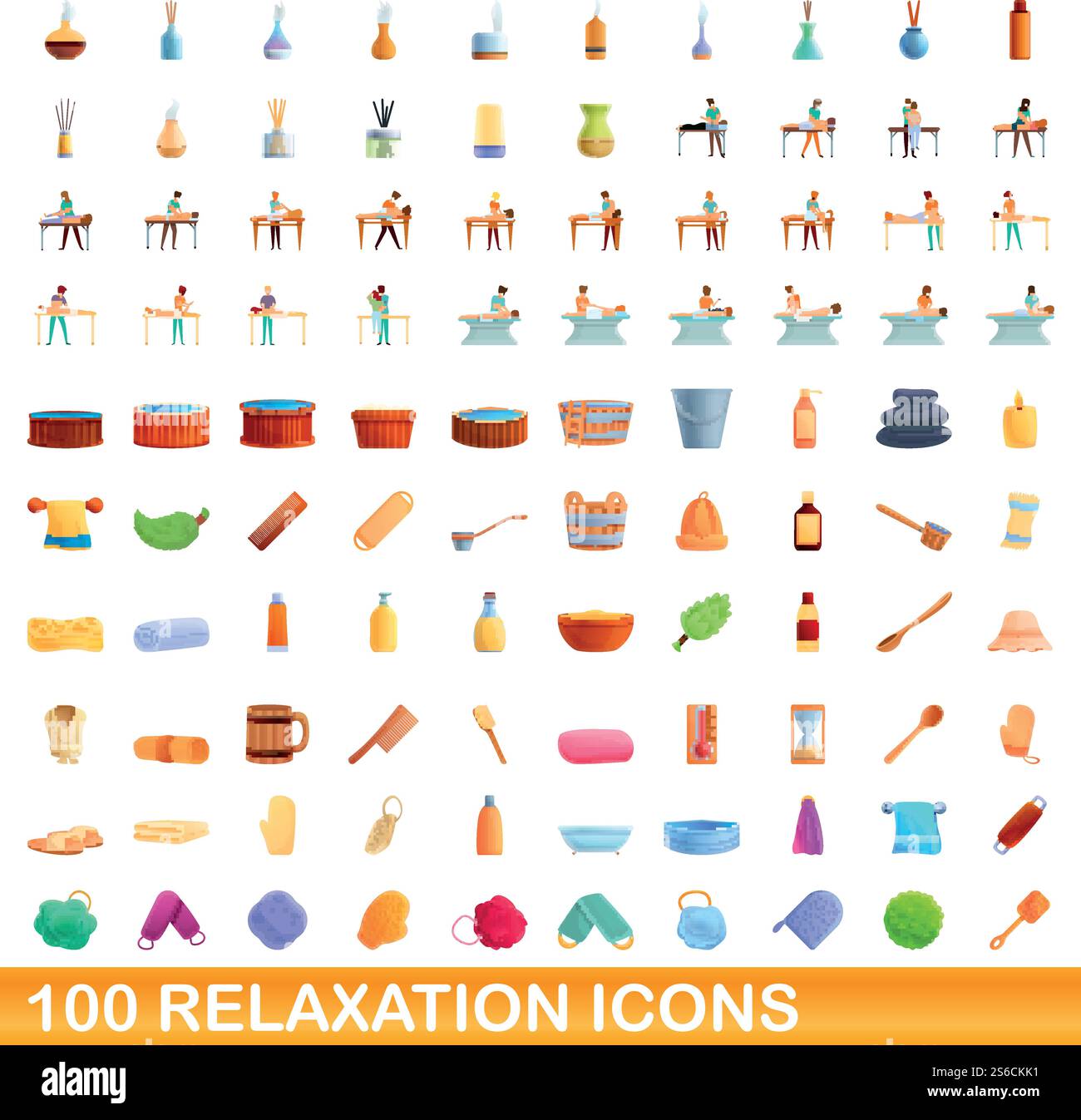 100 relaxation icons set. Cartoon illustration of 100 relaxation icons ...