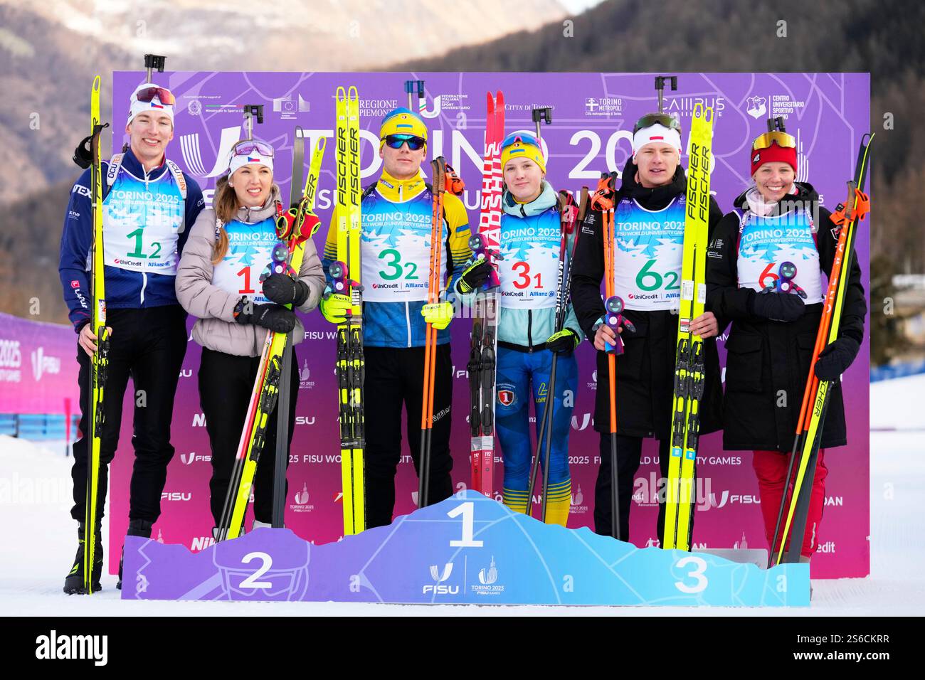 Pragelato, Italy. 16th Jan, 2025. (L-R) Petr Hak, Svatava Mikyskova ...