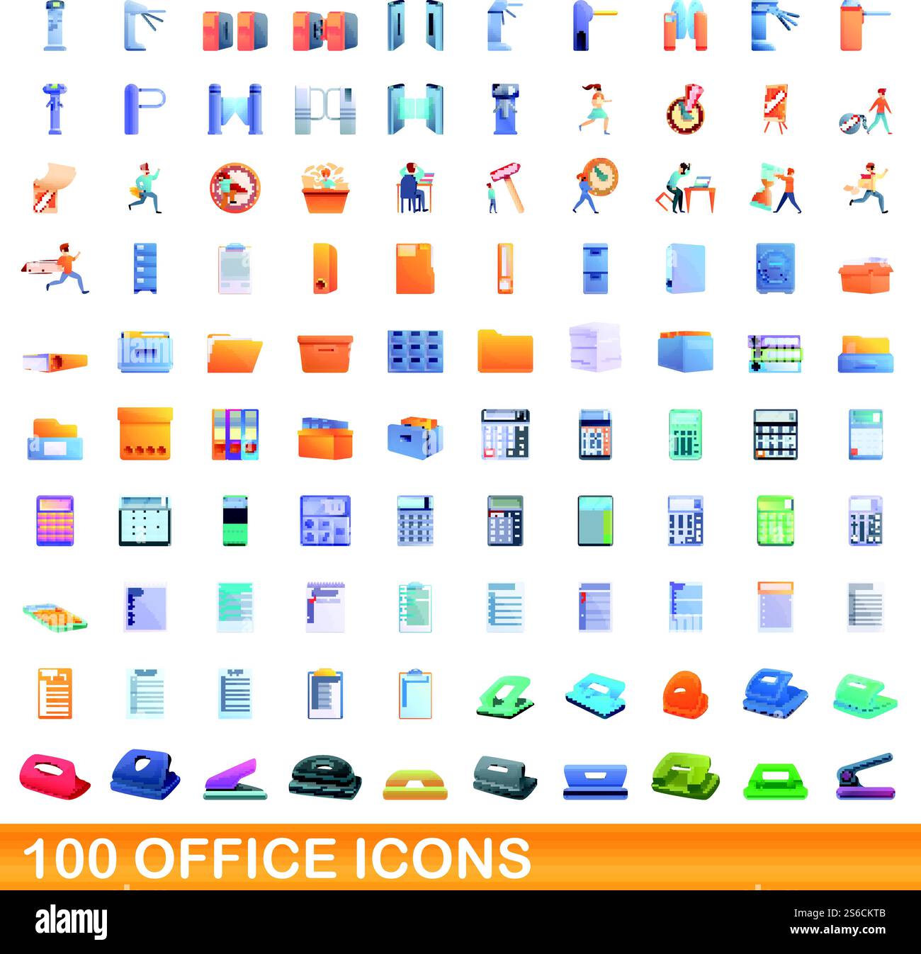 100 office icons set. Cartoon illustration of 100 office icons vector ...