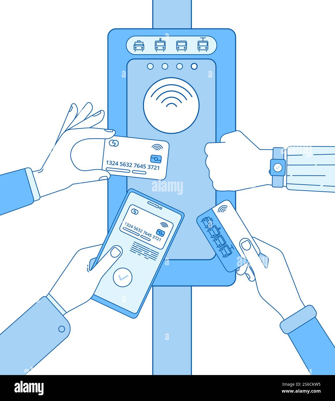 Ticket validation. Rfid subway tickets cards on smartphone hand ...