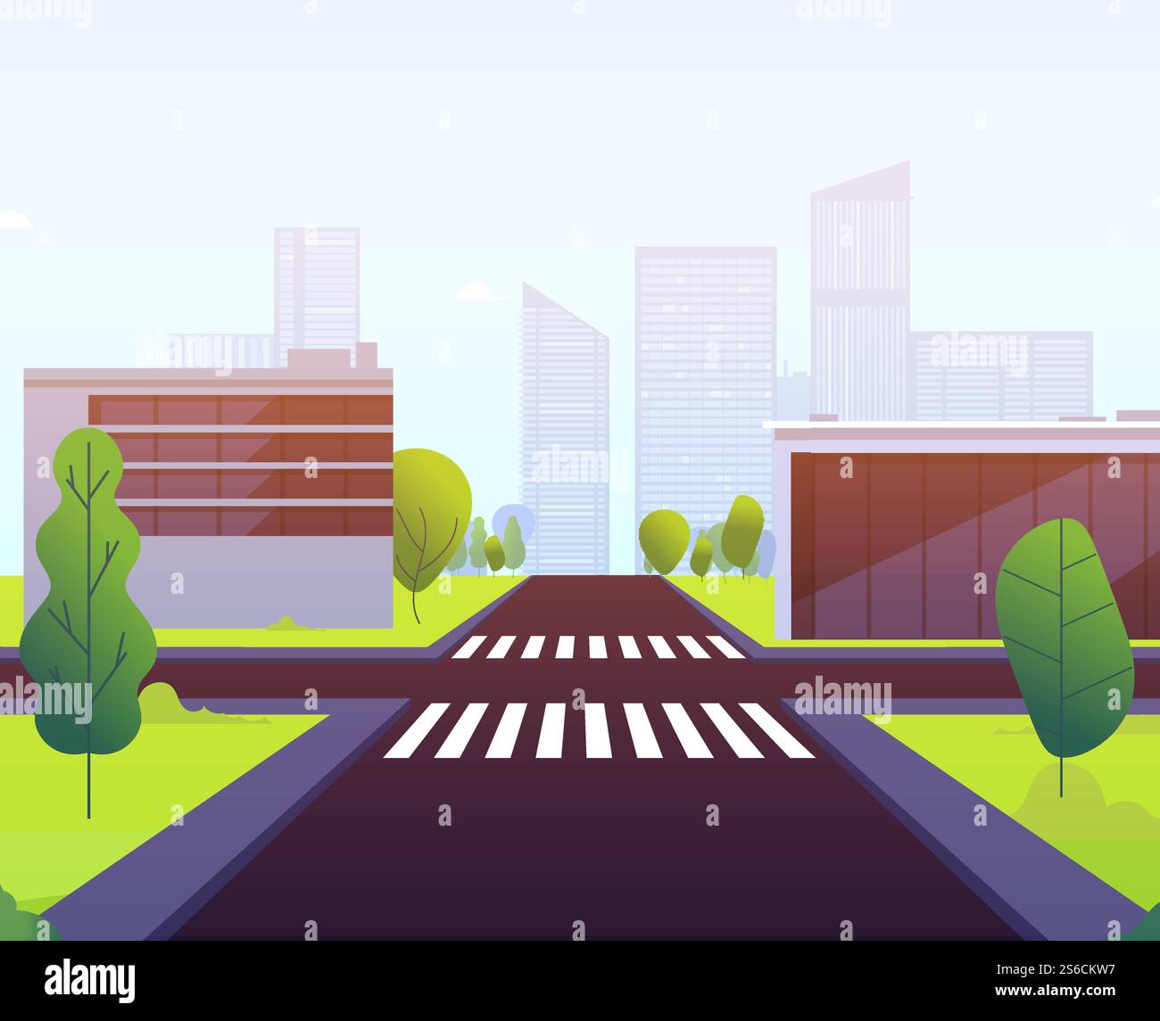 Cartoon crosswalks. Highway traffic empty street road crossing urban ...