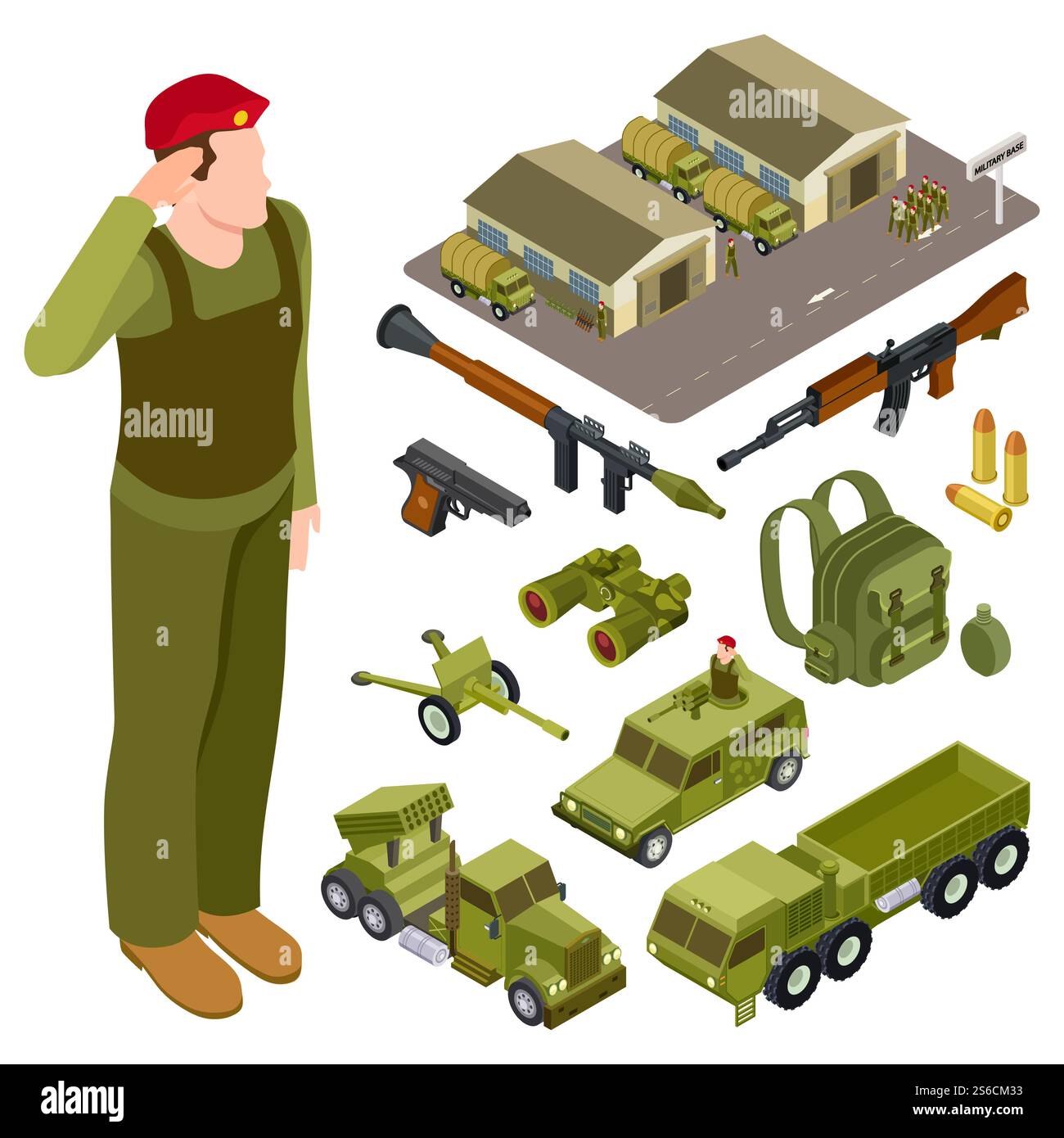 Armor weapon collection and accessorises. Soldier, military base, volley fire system and ...