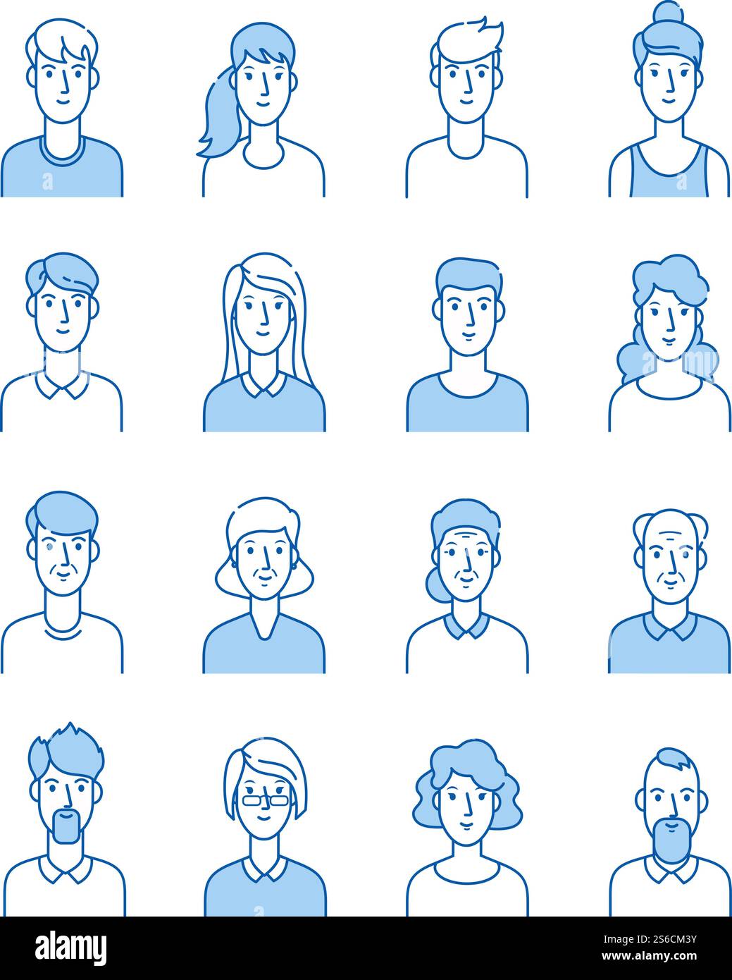 Line avatars. Happy people icons user flat outline male female avatar ...
