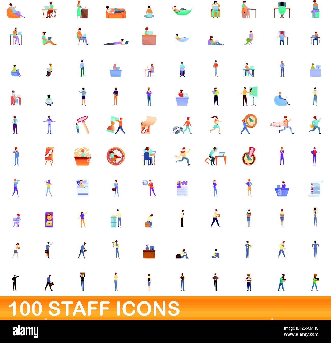 100 staff icons set. Cartoon illustration of 100 staff icons vector set ...