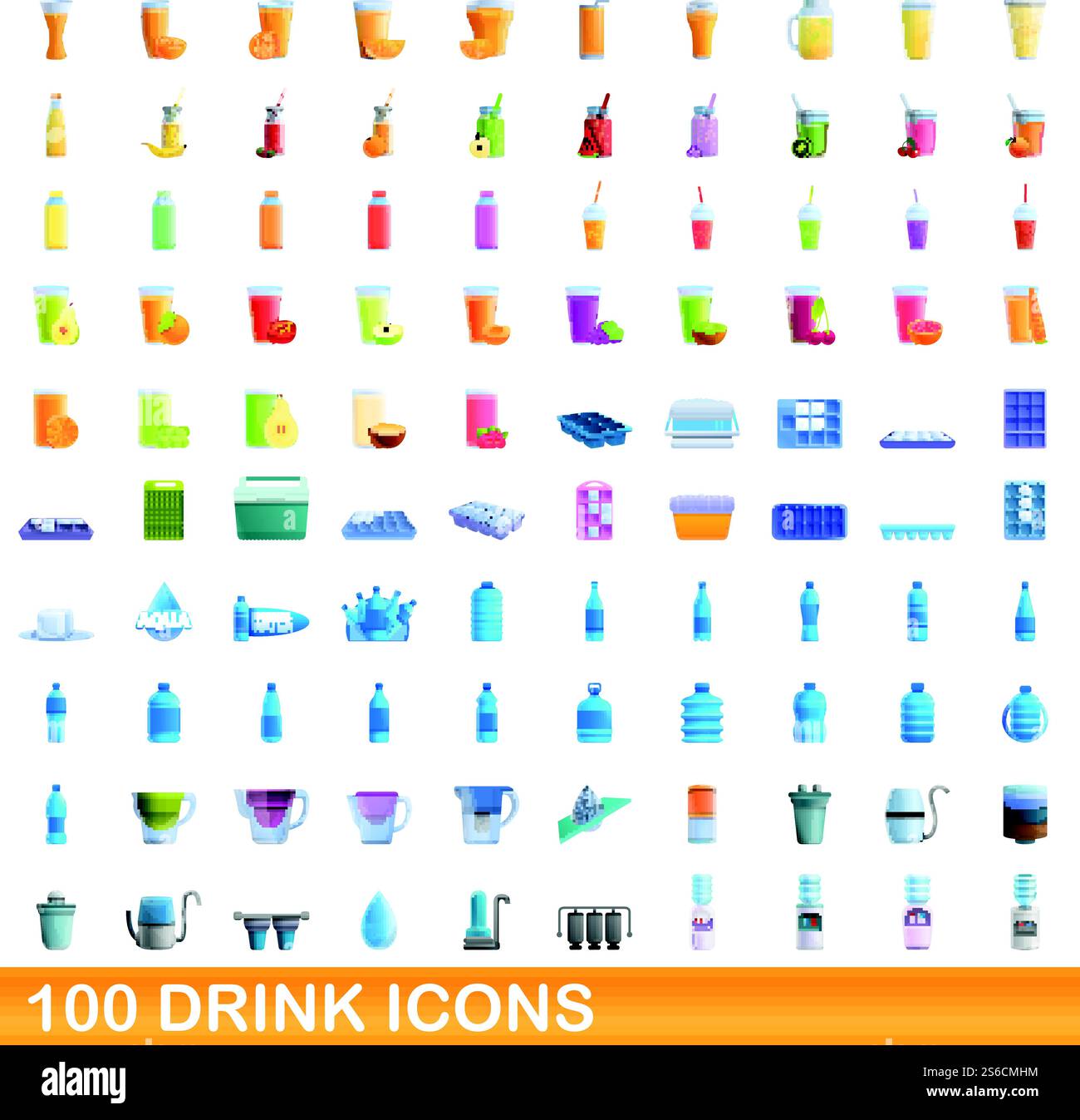100 drink icons set. Cartoon illustration of 100 drink icons vector set ...