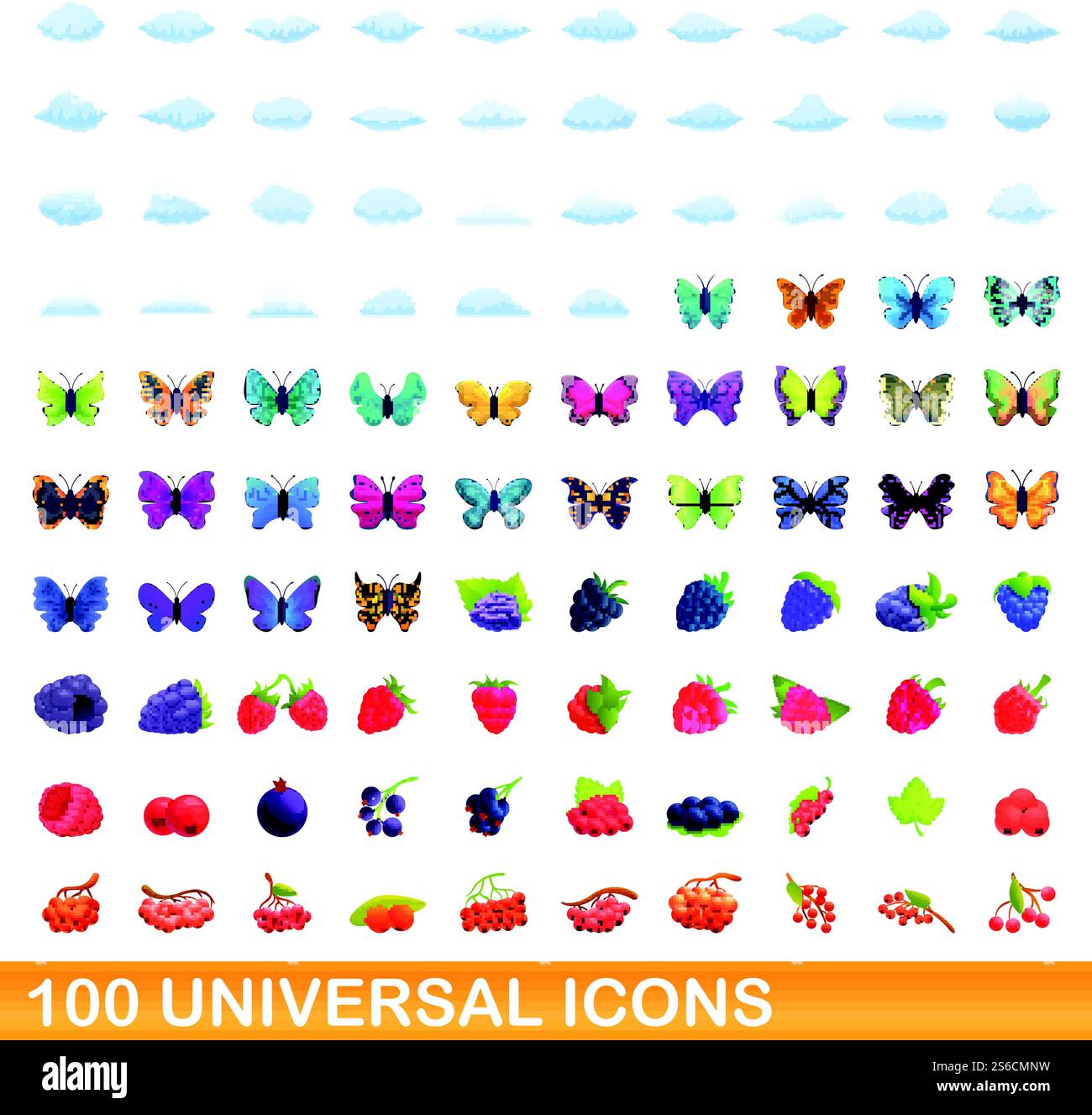 100 universal icons set. Cartoon illustration of 100 universal icons ...