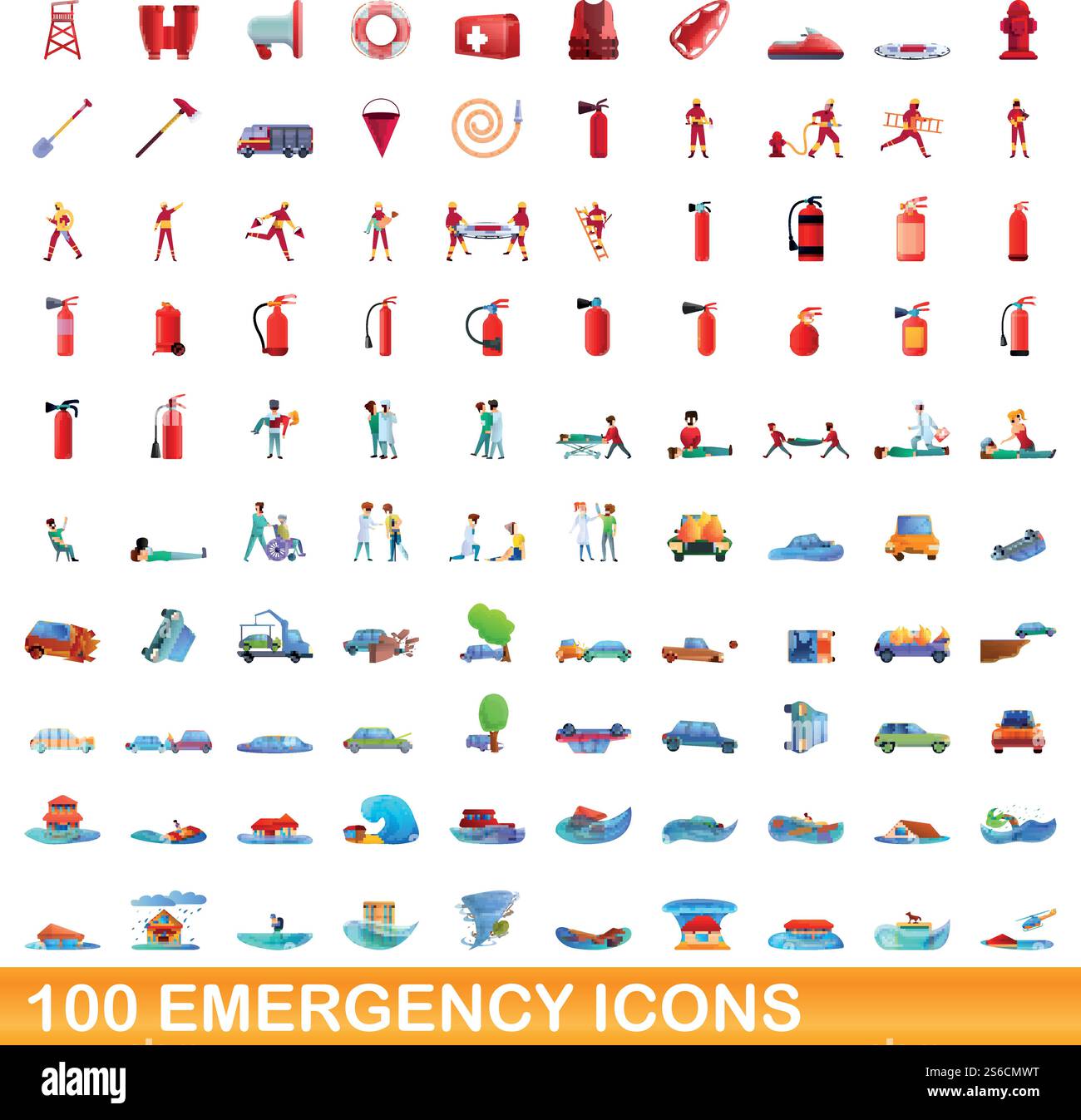 100 emergency icons set. Cartoon illustration of 100 emergency icons ...