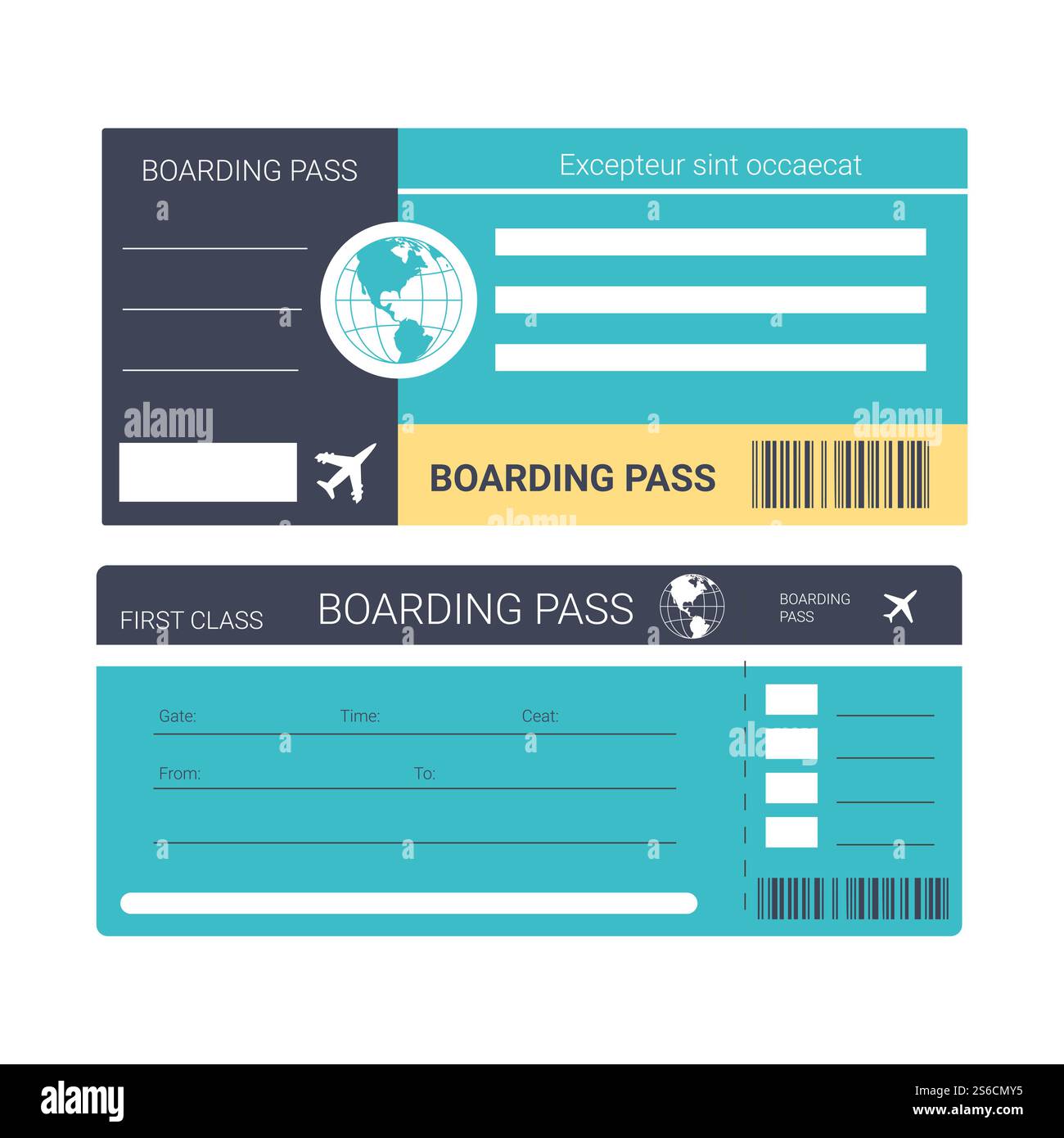 Boarding pass, ticket for plane traveling isolated icons vector ...