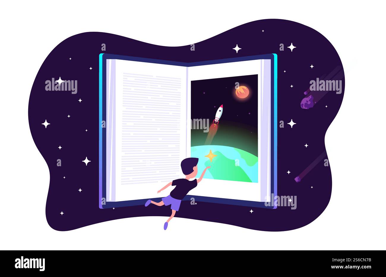 Dream with book. Vector child dreams concept. Kids imagination with ...