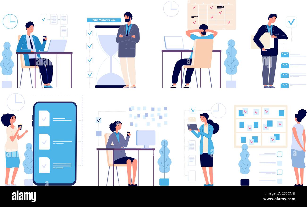 Effective time management. Man managed tasks, planning strategy ...