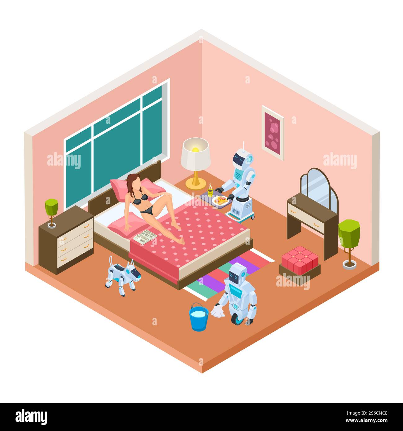 Isometric household robots. Vector robots, modern technologies for ...