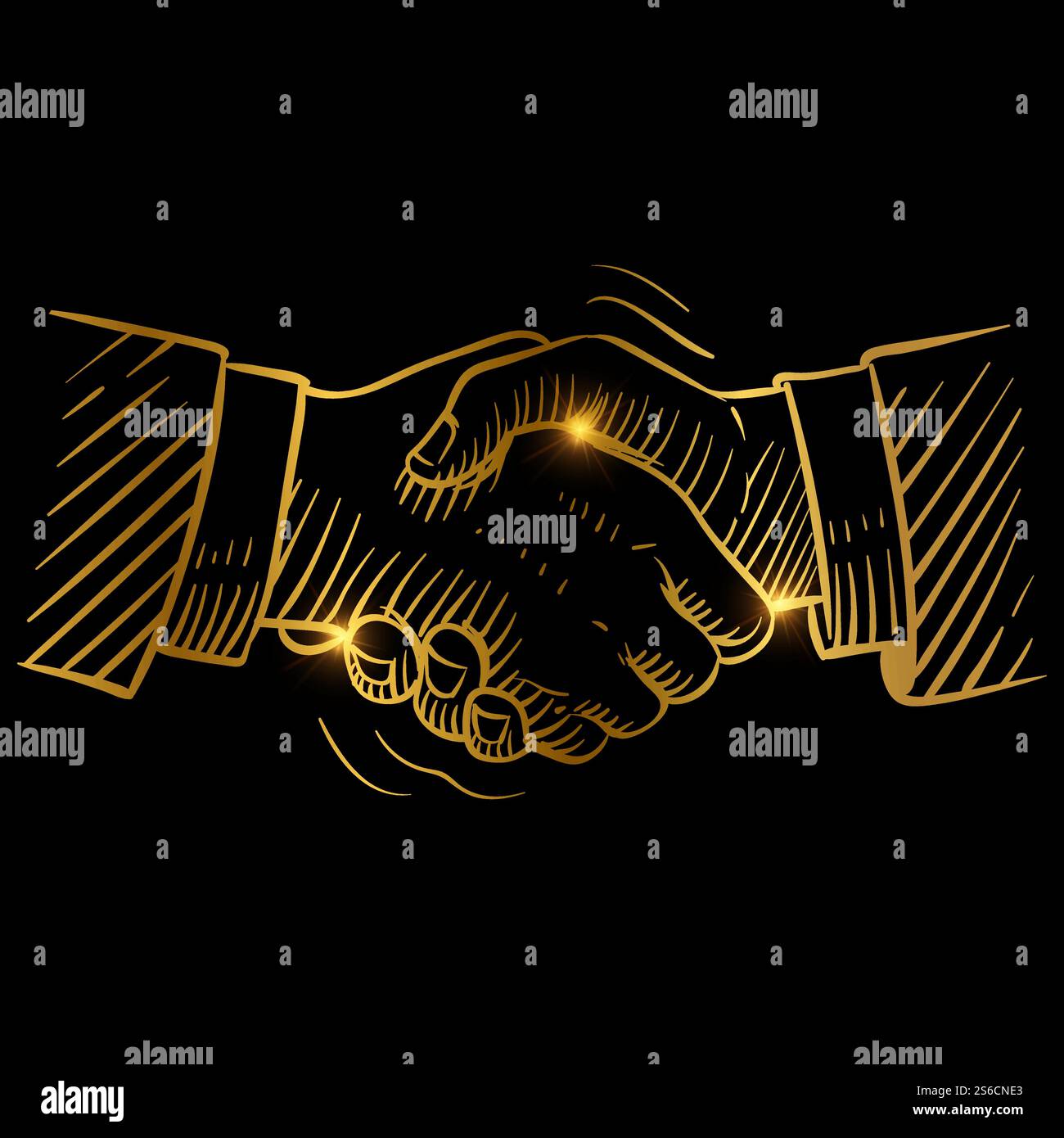 Hand drawn handshake. Businessmen making handshake golden vector design ...
