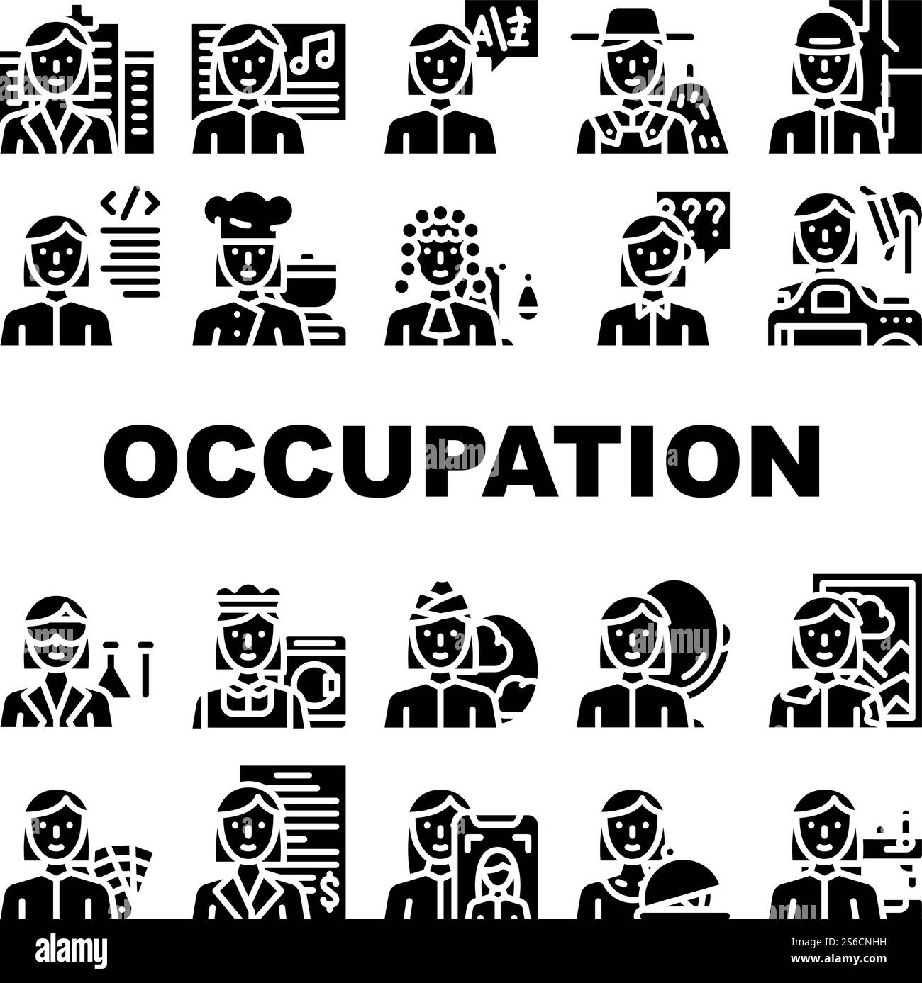 Female Occupation Collection Icons Set Vector. Doctor And Musician ...