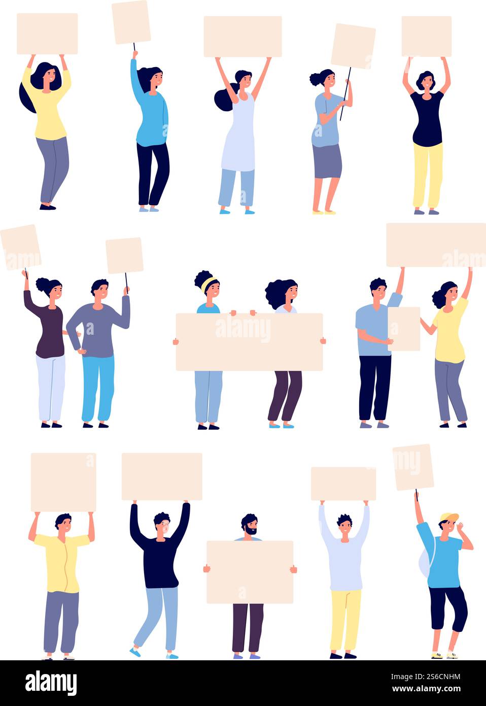 People with placards. Protesters holding blank banners, protesting ...