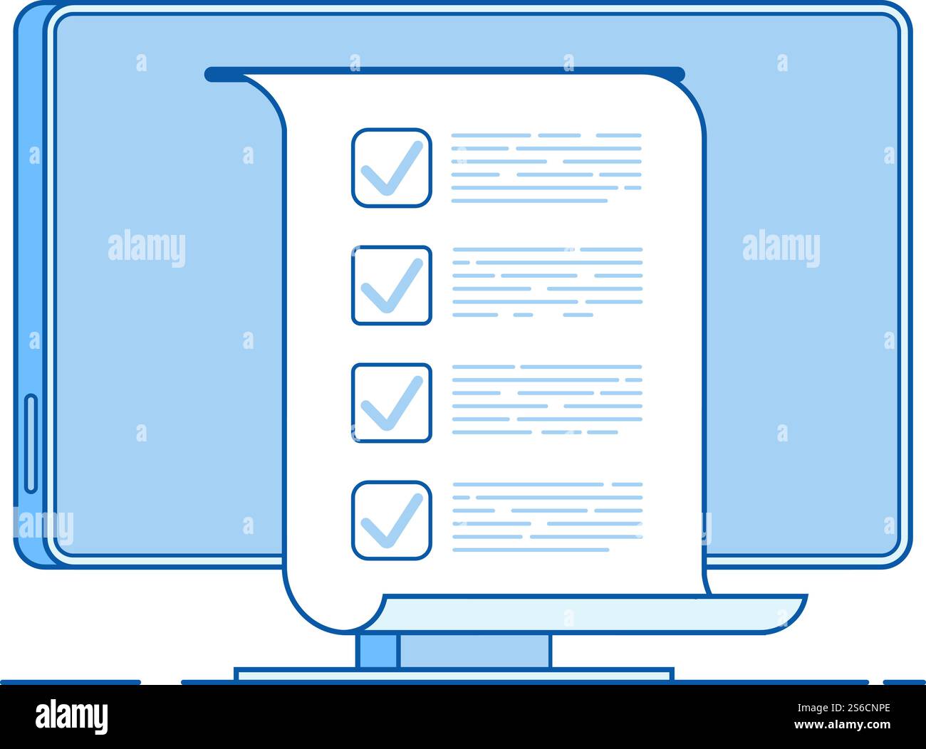 Online test. Computer quiz form on pc screen. Online checklist testing ...