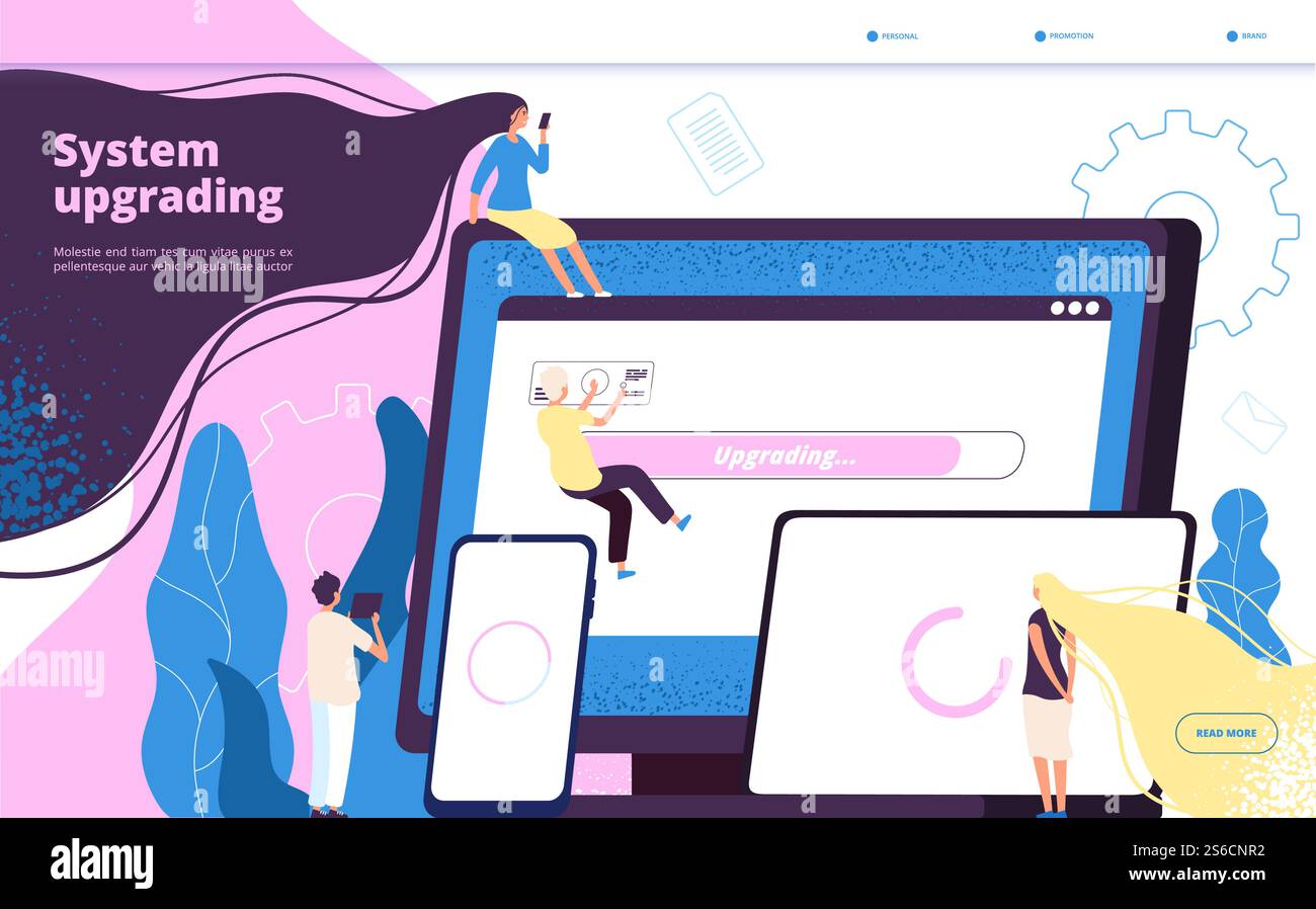 Upgrading system. Program installation upgrade systems update computer laptop improvement pc ...