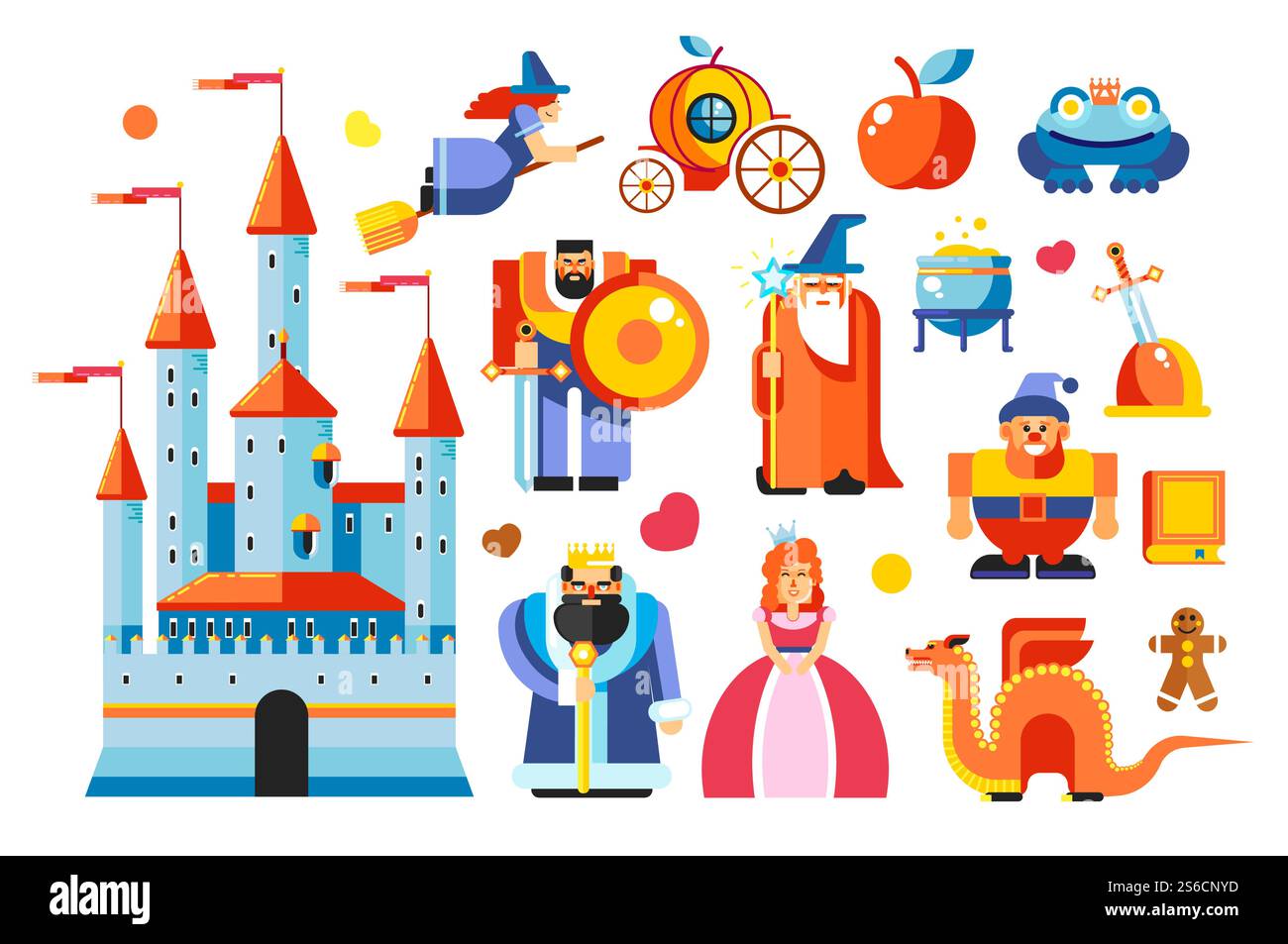 Kingdom and magic, fairy tale characters, castle and royalty vector ...