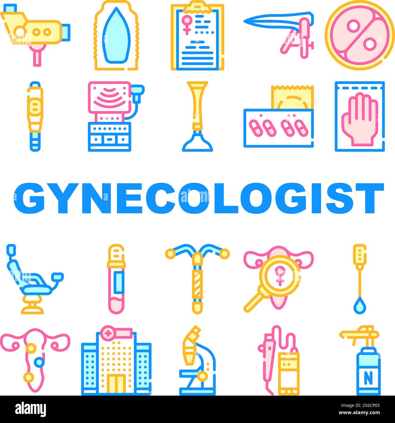 Gynecologist Treatment Collection Icons Set Vector. Gynecologist ...