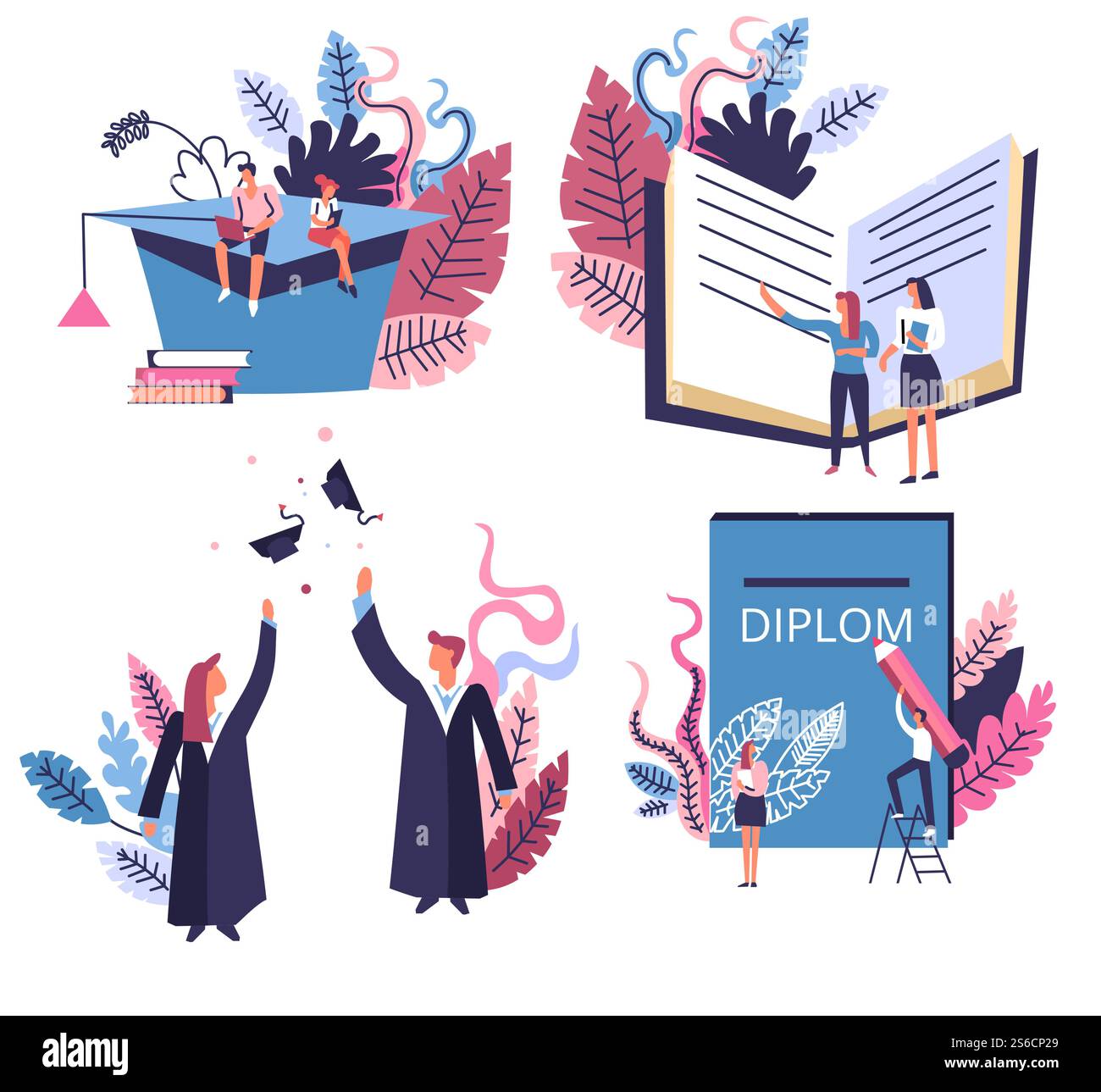 Students and academic hat, school and university graduation isolated ...