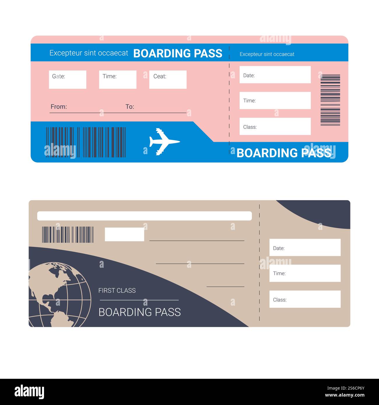 Boarding pass, ticket for plane traveling isolated icons vector ...