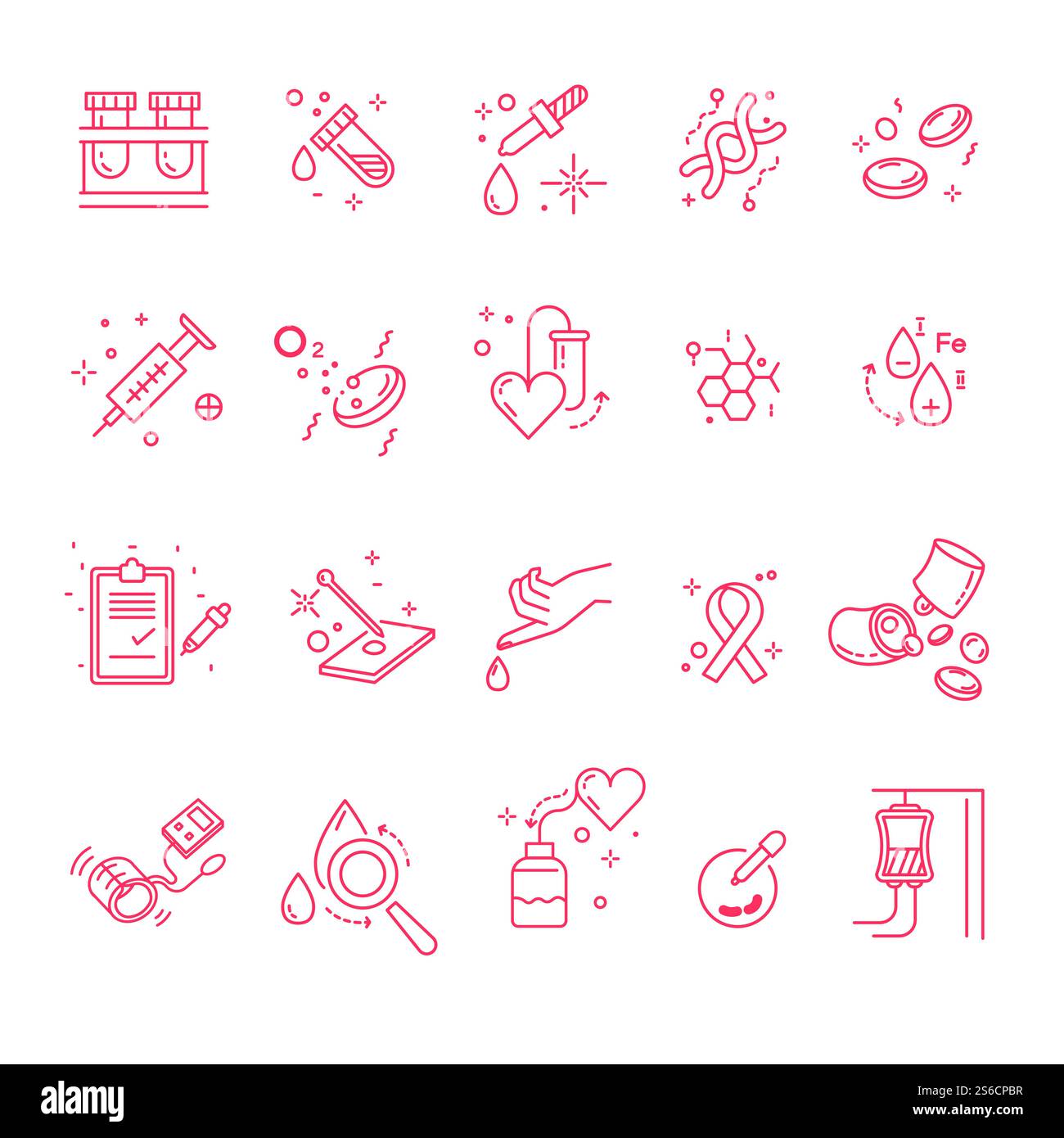 Clinical blood laboratory isolated icons, hematology and medicine ...