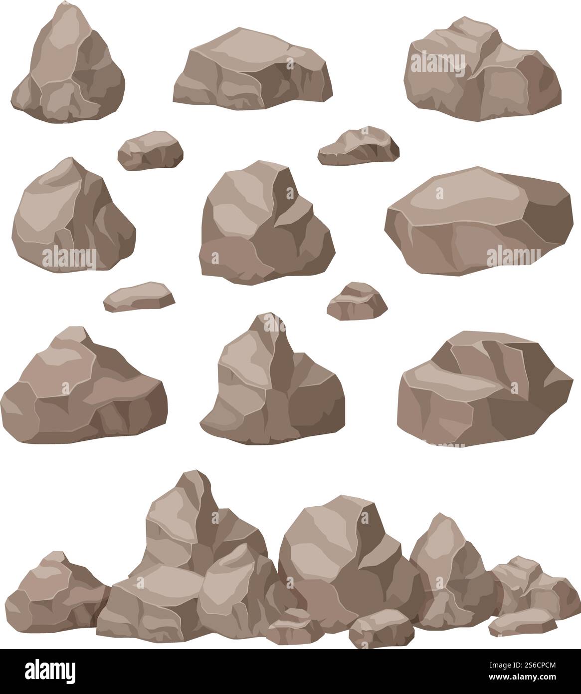 Rock stones. Cartoon stone isometric set. Granite boulders pile ...